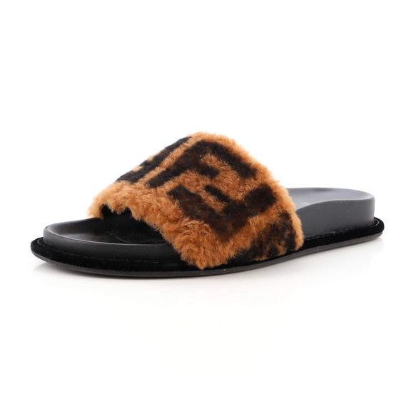 Fendi | Shoes | Fendi Womens Slide Sandals Zucca Shearling Brown | Poshmark